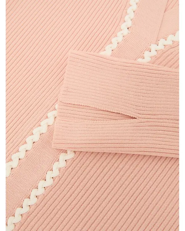 REISS Lauri Craft Stitch Trim Top - Pink/ivory