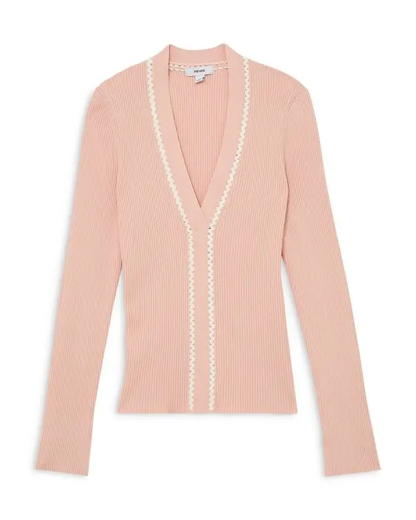 REISS Lauri Craft Stitch Trim Top - Pink/ivory