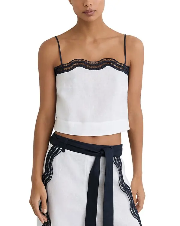 REISS Felicity Scalloped Linen Top