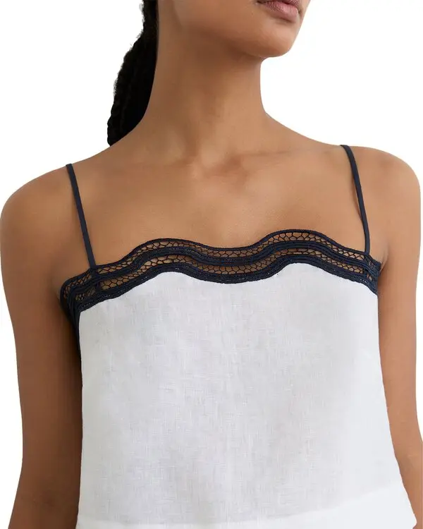 REISS Felicity Scalloped Linen Top