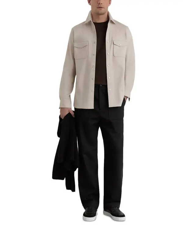 REISS Mcrae Long Sleeve Twill Overshirt - Stone