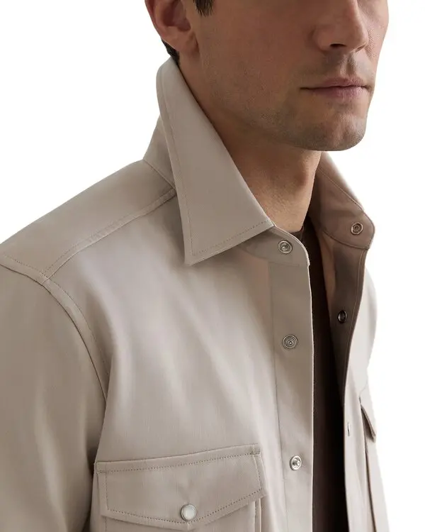 REISS Mcrae Long Sleeve Twill Overshirt - Stone