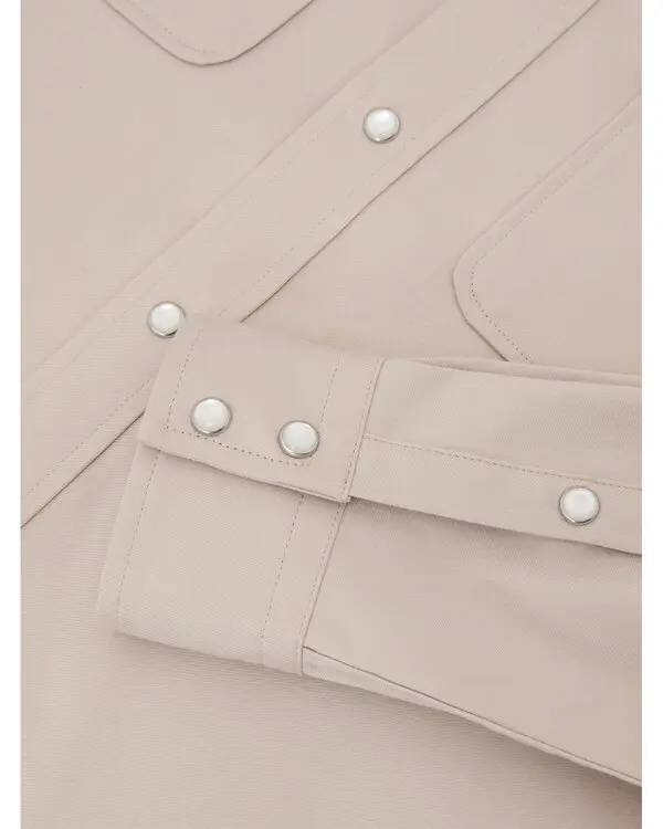 REISS Mcrae Long Sleeve Twill Overshirt - Stone