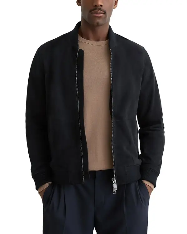 REISS Suede Zip Through Bomber Jacket