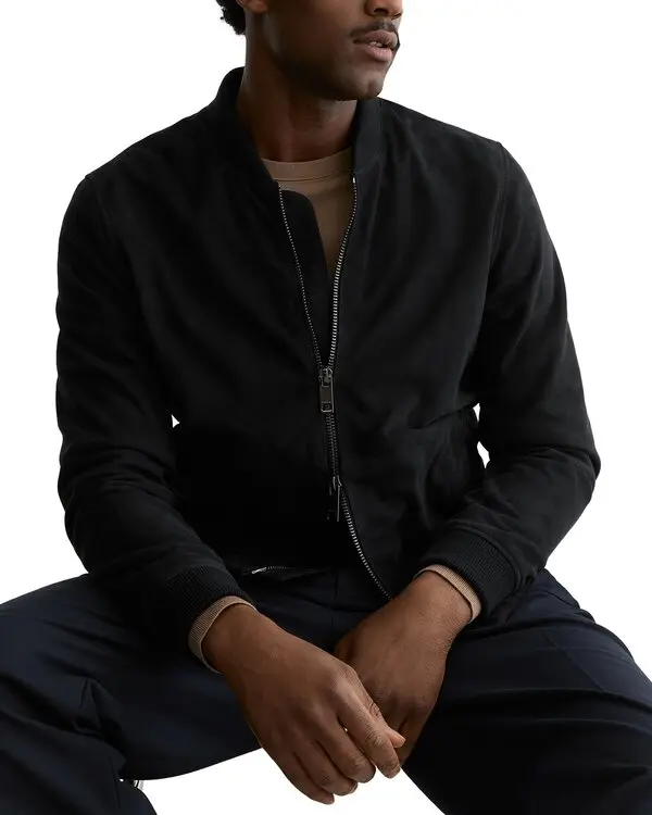 REISS Suede Zip Through Bomber Jacket