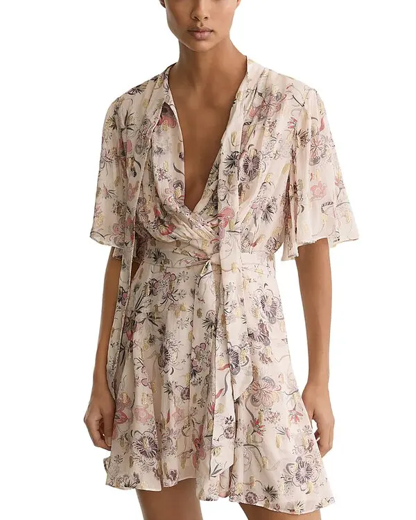 REISS Luna Metallic Floral Mini Dress
