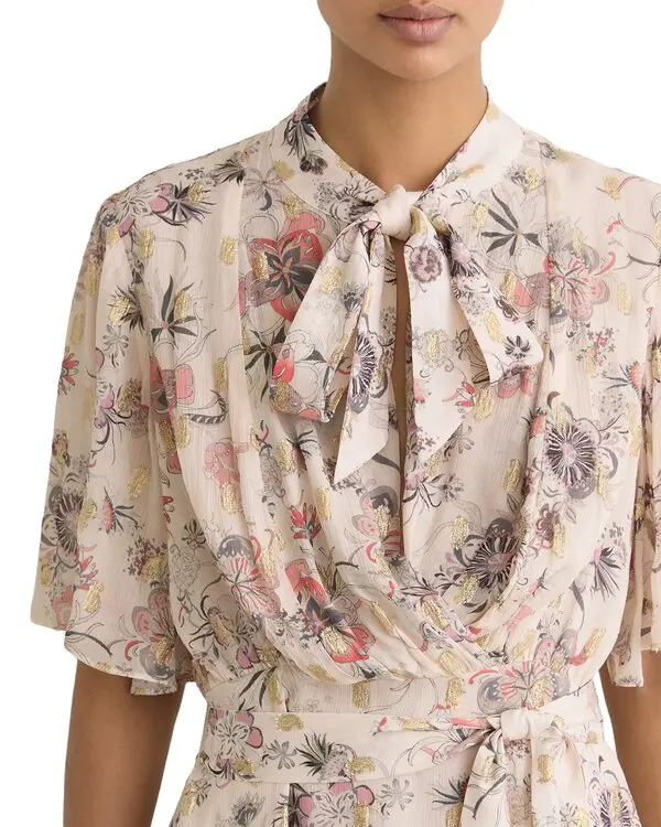 REISS Luna Metallic Floral Mini Dress