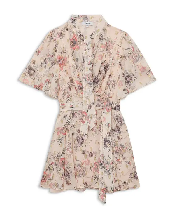REISS Luna Metallic Floral Mini Dress