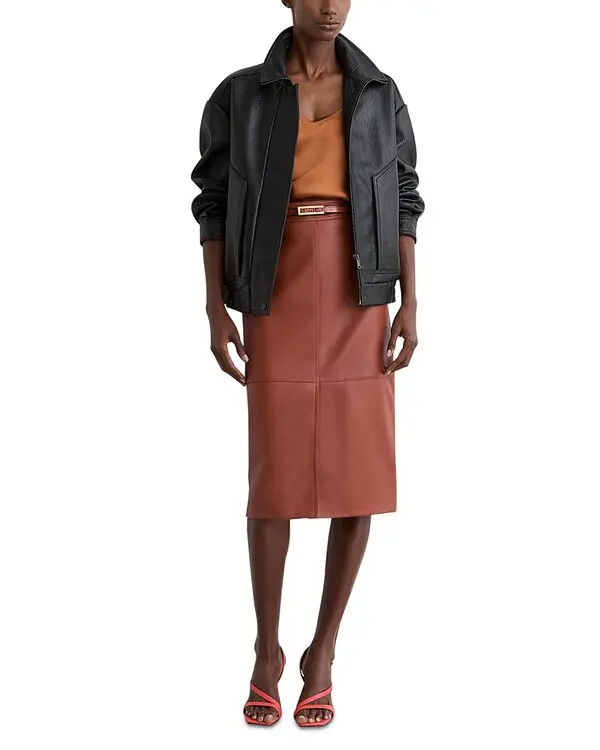 REISS Leather Midi Skirt