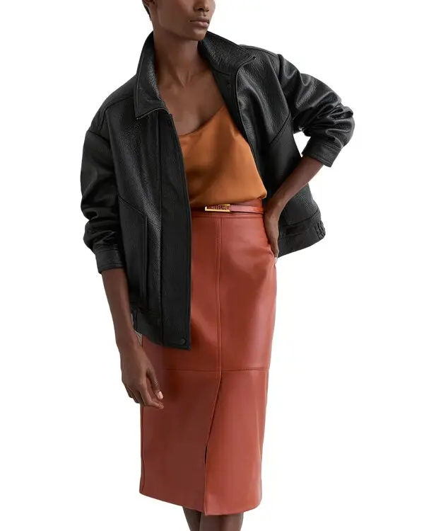 REISS Leather Midi Skirt