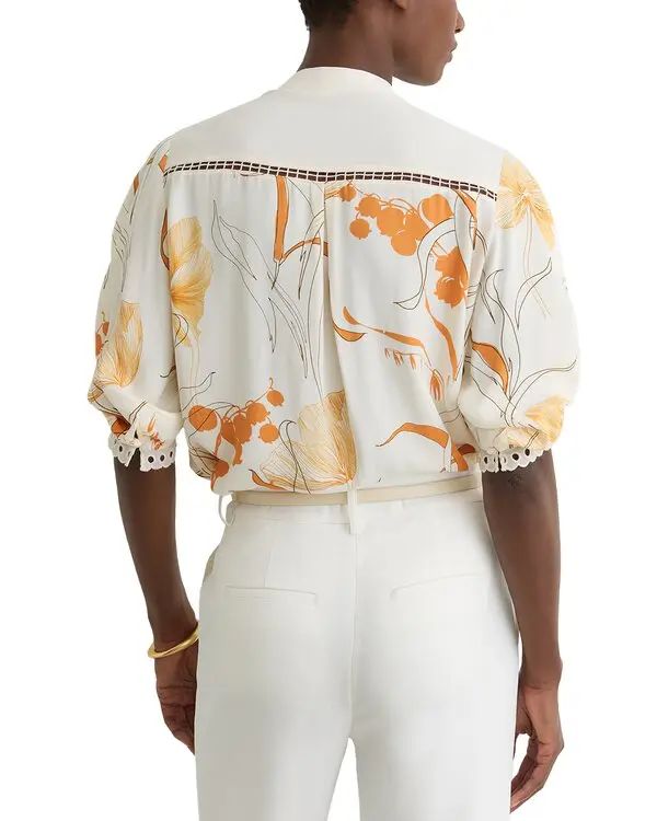 REISS Floral Print Lace Trim Blouse