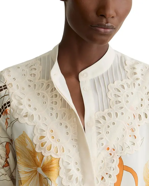 REISS Floral Print Lace Trim Blouse