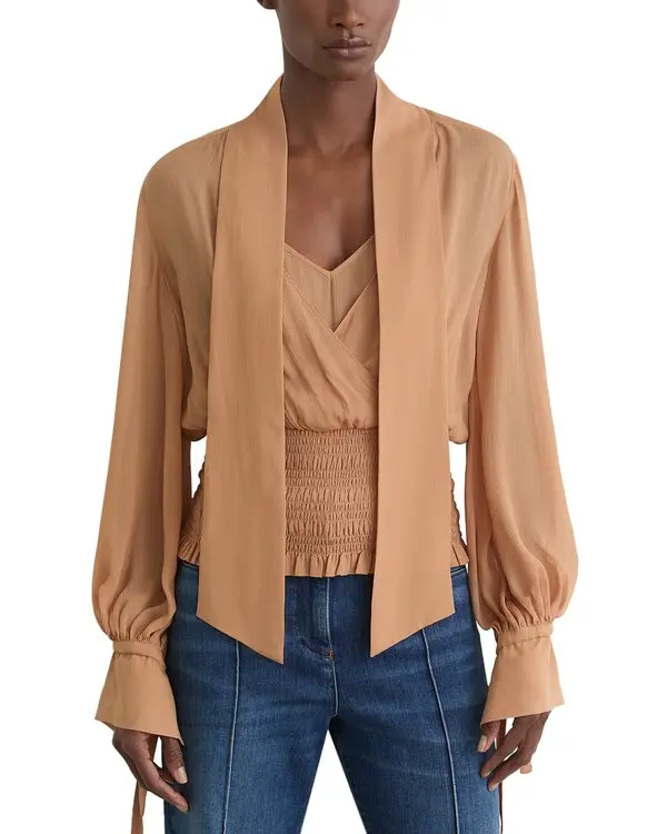 REISS Phoebe Tie Neck Blouse