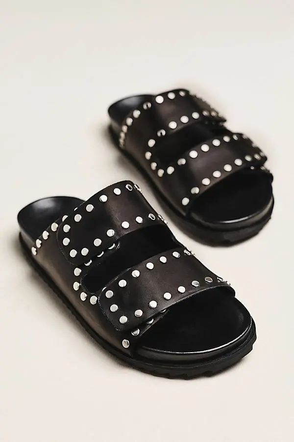 Anthropologie Studded Velcro Sandals - Black