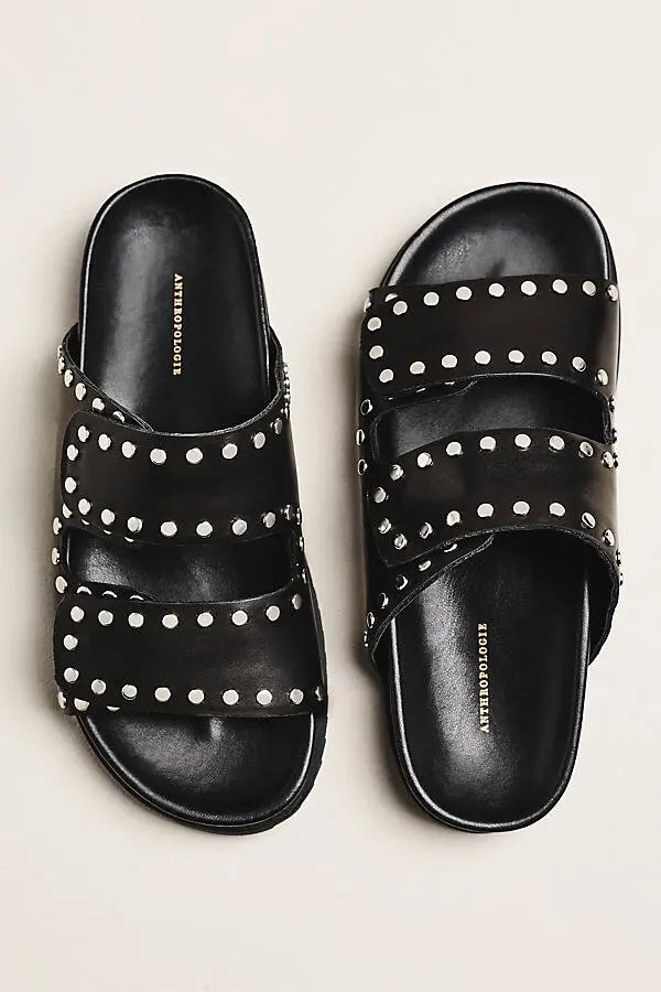 Anthropologie Studded Velcro Sandals - Black