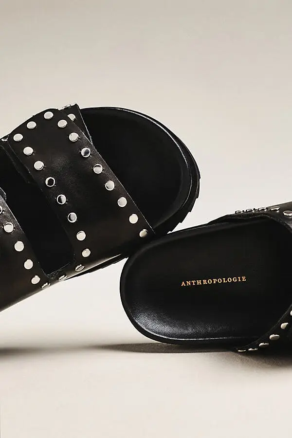 Anthropologie Studded Velcro Sandals - Black