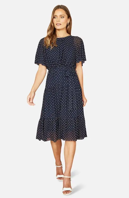 YUMI Dot Print Mesh Midi Dress