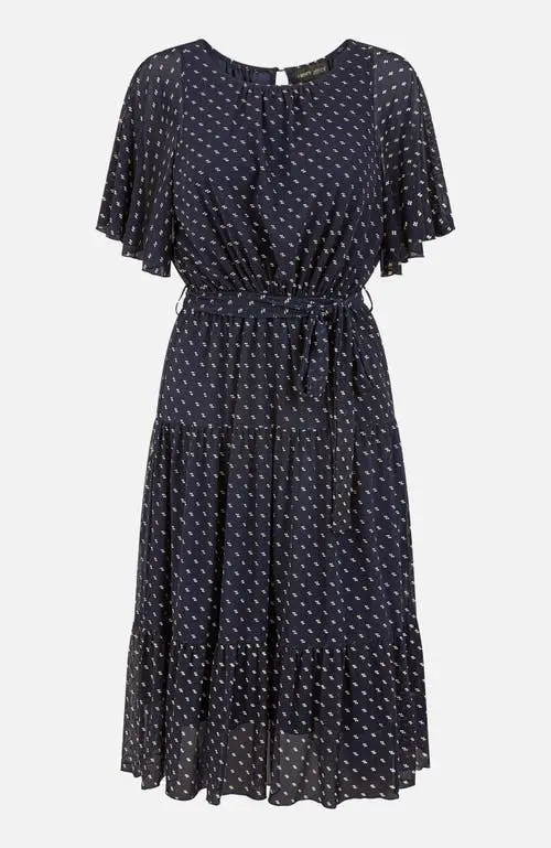 YUMI Dot Print Mesh Midi Dress