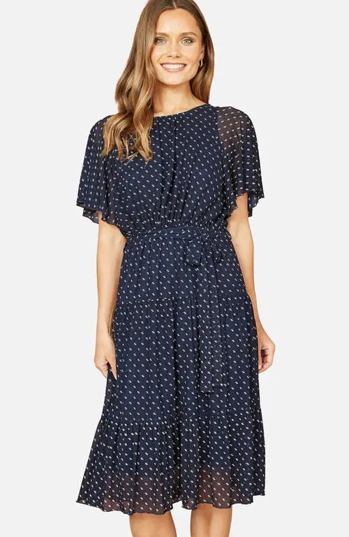 YUMI Dot Print Mesh Midi Dress