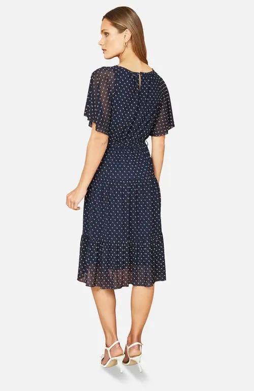 YUMI Dot Print Mesh Midi Dress