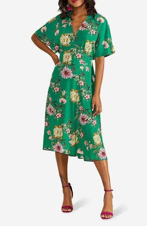YUMI Floral Print Midi Dress
