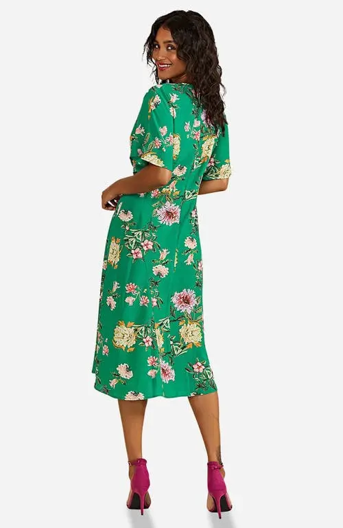 YUMI Floral Kimono-inspired Midi Dress - Green