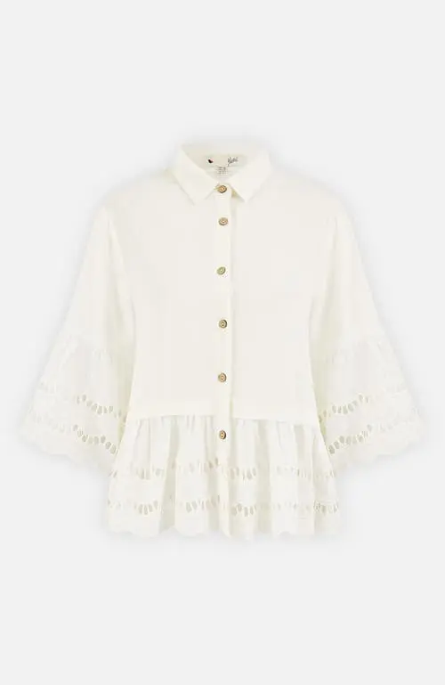 YUMI 3/4 Sleeve Scallop Trim Shirt
