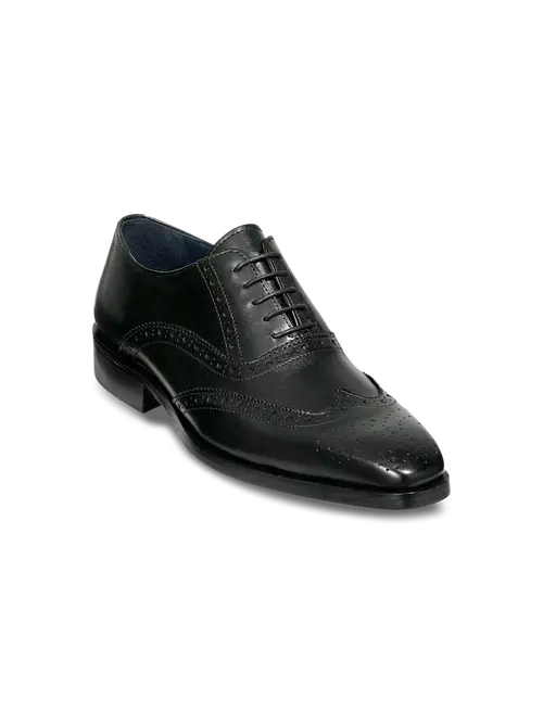 PAUL FREDRICK Leather Wing Tip Oxford - Black