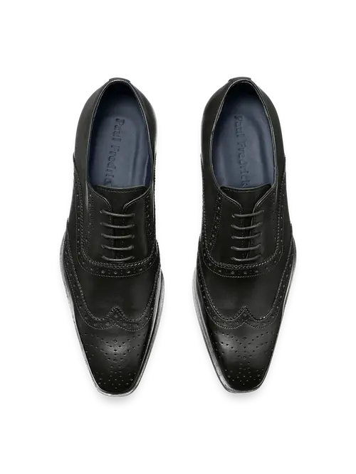 PAUL FREDRICK Leather Wing Tip Oxford - Black