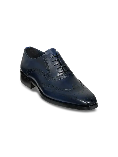 PAUL FREDRICK Leather Wing Tip Oxford - Navy