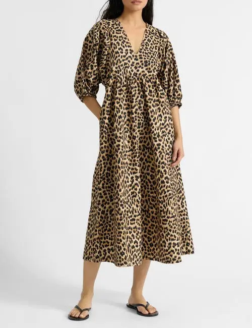 ALBARAY Animal Print Cotton Midi Dress - Brown