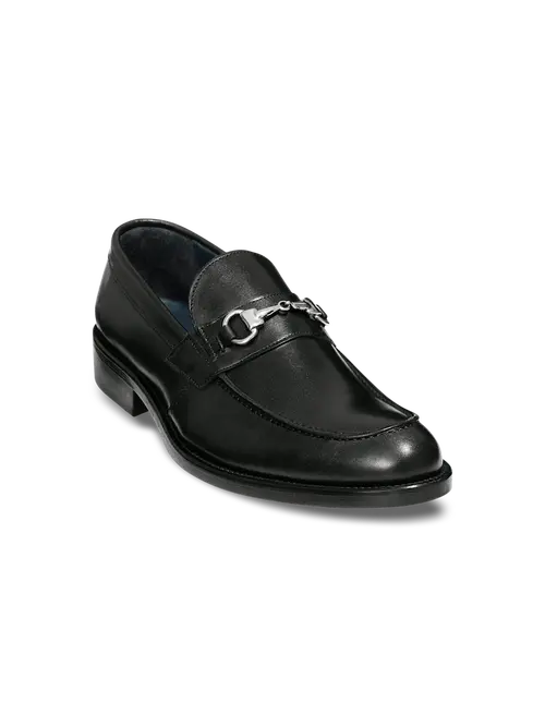 PAUL FREDRICK Leather Archer Bit Loafer - Black