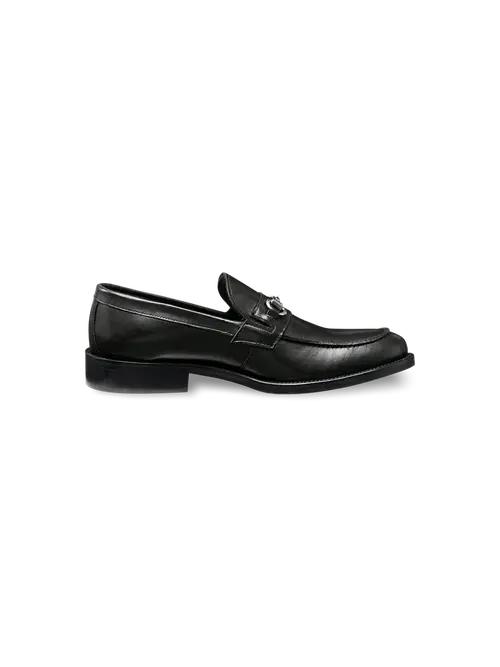 PAUL FREDRICK Leather Archer Bit Loafer - Black