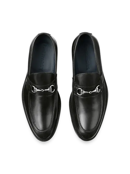 PAUL FREDRICK Leather Archer Bit Loafer - Black