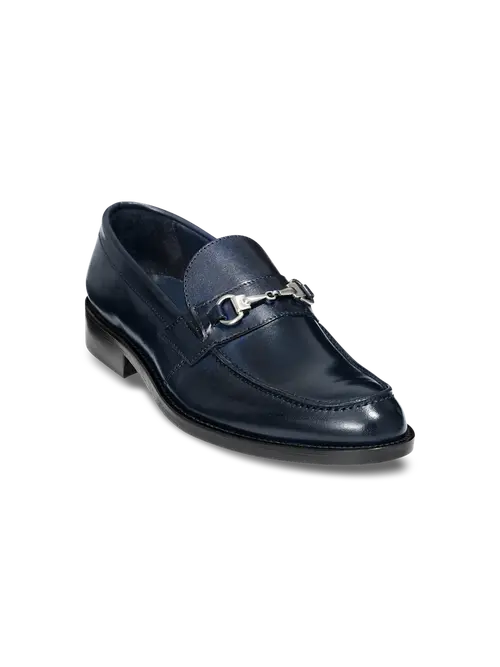 PAUL FREDRICK Leather Archer Bit Loafer - Navy