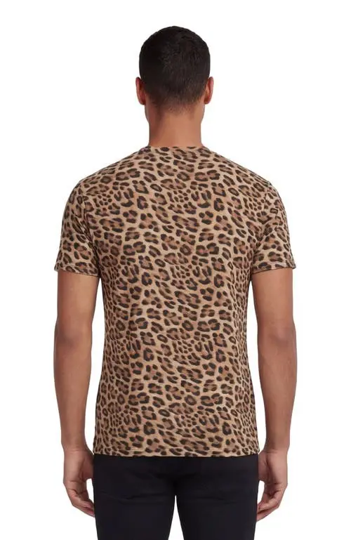 LORDS OF HARLECH Leopard Print Merino Wool V-neck Tee - Leopard Brown