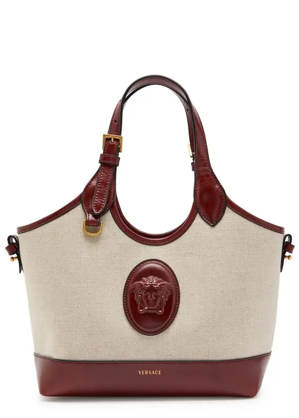Versace Small Leather And Canvas Tote Bag - Beige