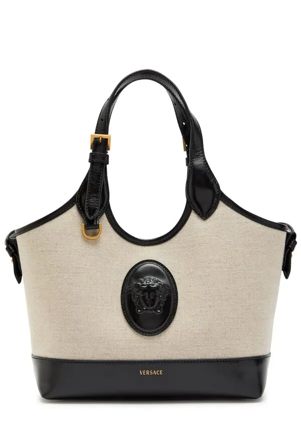 Versace Small Leather And Canvas Tote Bag - Black