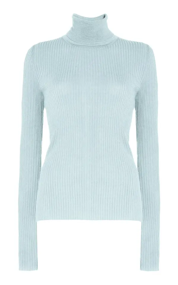 Gabriela Hearst Peppe Turtleneck Top - Light Blue