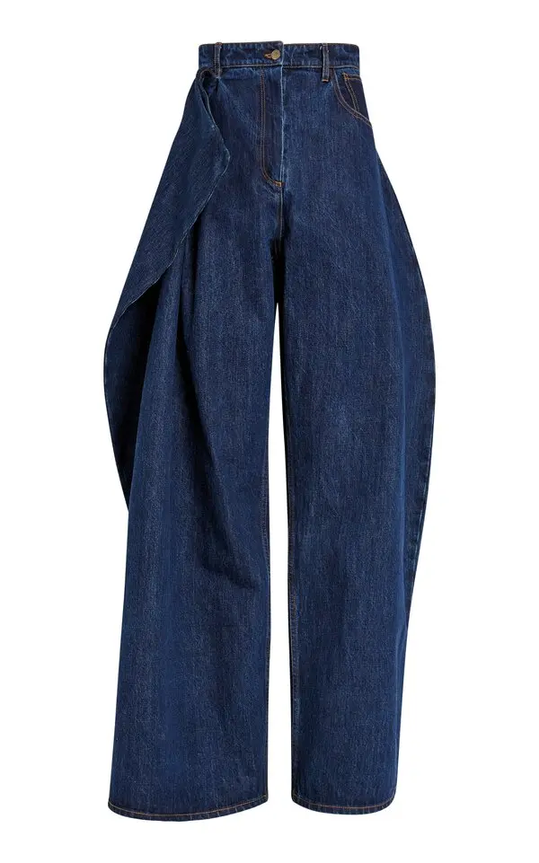 A.W.A.K.E. Mode Cotton Asymmetric Pleated Jeans