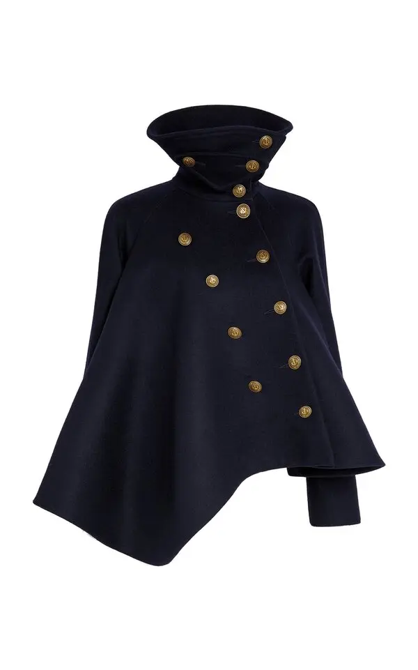 A.W.A.K.E. Mode Wool Flared Pea Coat - Navy