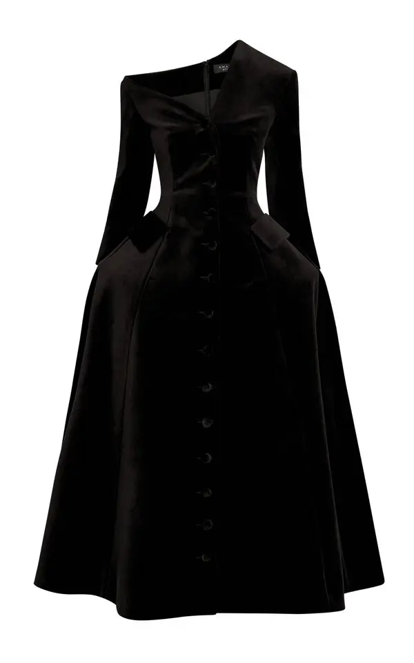 A.W.A.K.E. Mode Cotton Off-the-shoulder Basque Midi Dress