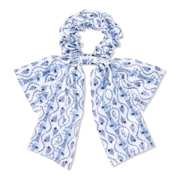 WET BRUSH Scarf Bow Scrunchie - Blue Vine Stripe