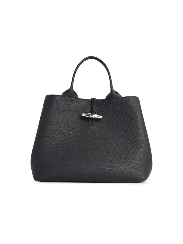 Longchamp L Le Roseau Leather Top Handle Bag - Black