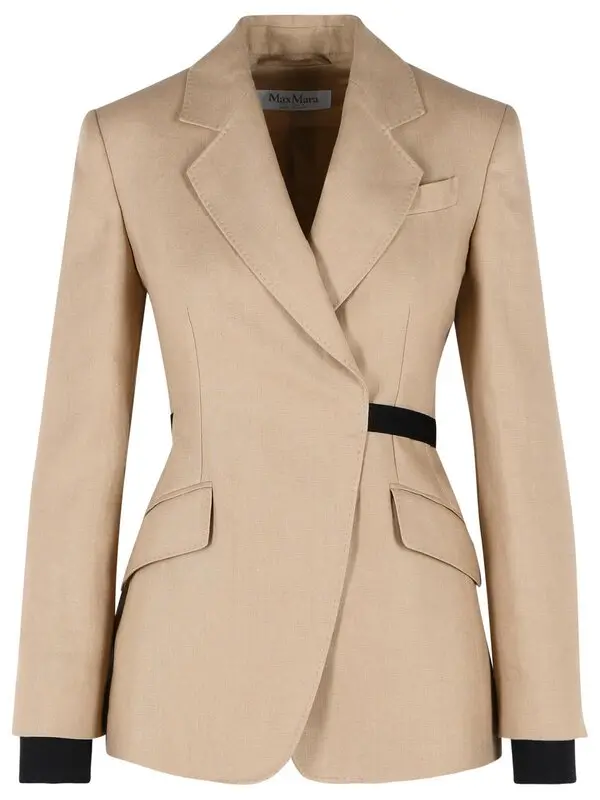 Max Mara Fionda' Double Breasted Blazer In Pure Camel Linen Natt - Beige