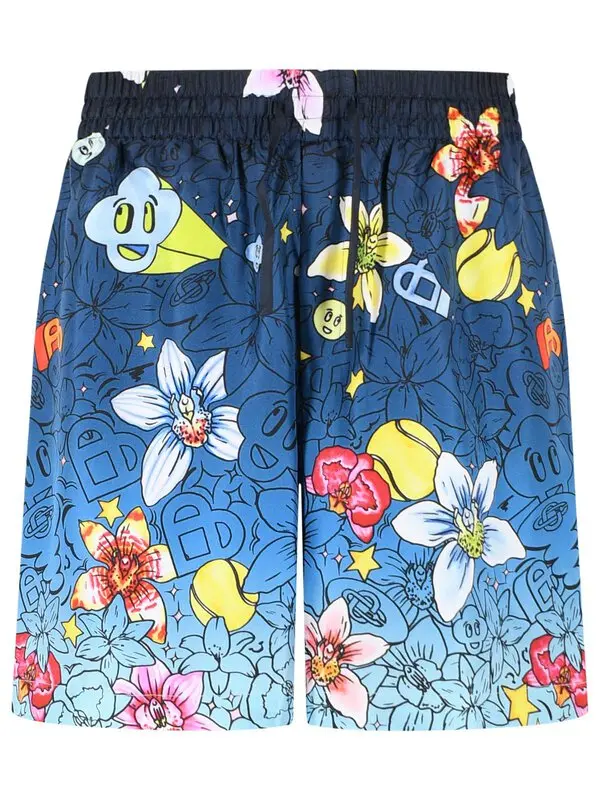 Casablanca Collage D'icones' Silk Shorts - Blue