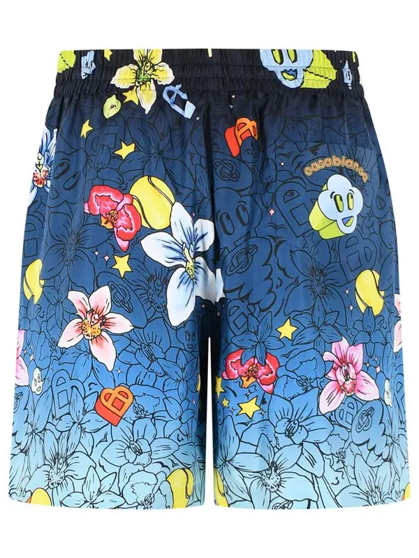Casablanca Collage D'icones' Silk Shorts - Blue