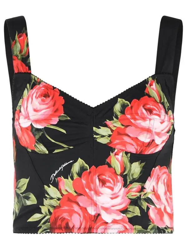Dolce & Gabbana Bouquet Rose Cotton Blend Corset - Black