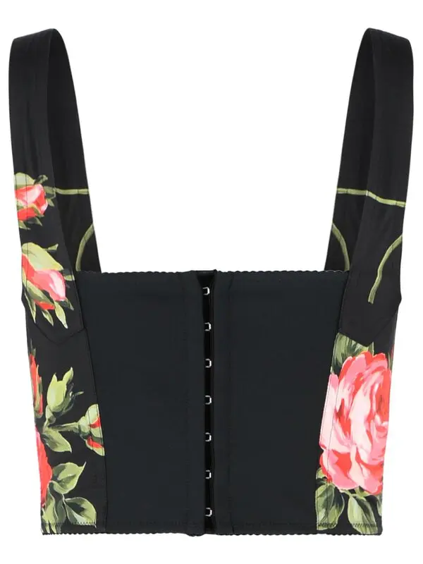 Dolce & Gabbana Bouquet Rose Cotton Blend Corset - Black