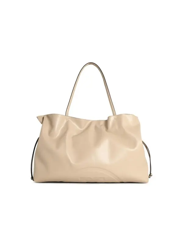 Tory Burch Ella Natuura Large Tote With Leather Drawstring - Ivory